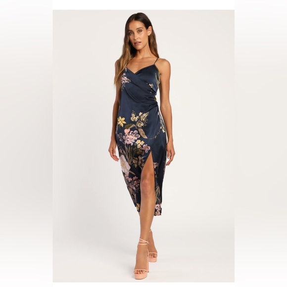 Lulus | Dresses | Nwt Lulus Floral Print Satin Midi Dress | Poshmark